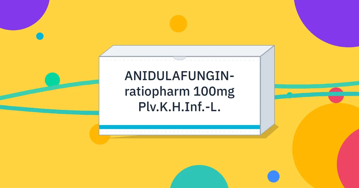 Symbolbild: Packung mit der Aufschrift ANIDULAFUNGIN-ratiopharm 100mg Plv.K.H.Inf.-L. (PZN 12978455) – Verfügbarkeit und Bezug in Apotheken in Frankfurt am Main
