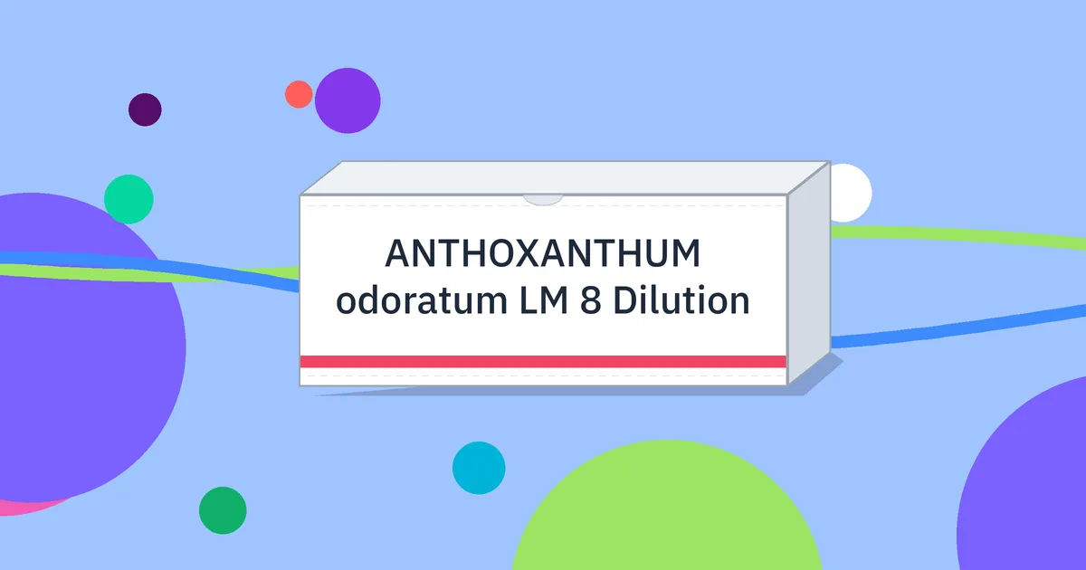Symbolbild: Packung mit der Aufschrift ANTHOXANTHUM odoratum LM 8 Dilution (PZN 13369793) – Verfügbarkeit und Bezug in Apotheken in Frankfurt am Main