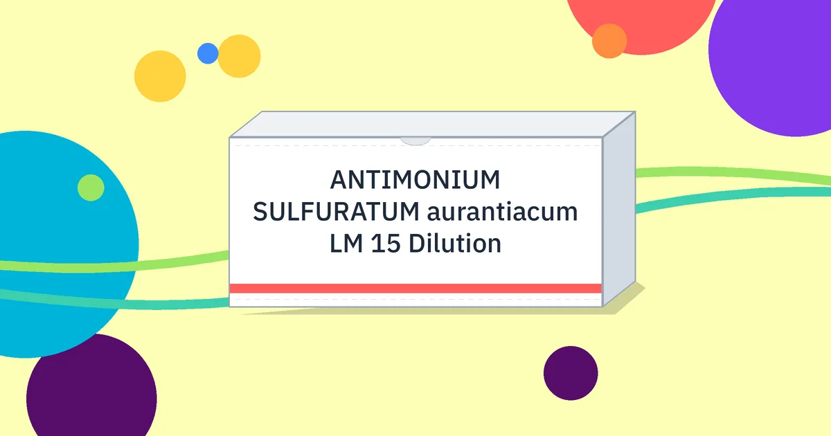 Symbolbild: Packung mit der Aufschrift ANTIMONIUM SULFURATUM aurantiacum LM 15 Dilution (PZN 13375440) – Verfügbarkeit und Bezug in Apotheken in Frankfurt am Main