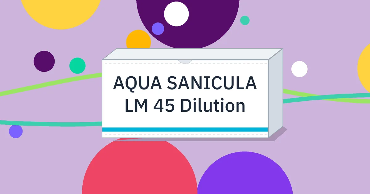 Symbolbild: Packung mit der Aufschrift AQUA SANICULA LM 45 Dilution (PZN 13382428) – Verfügbarkeit und Bezug in Apotheken in Frankfurt am Main