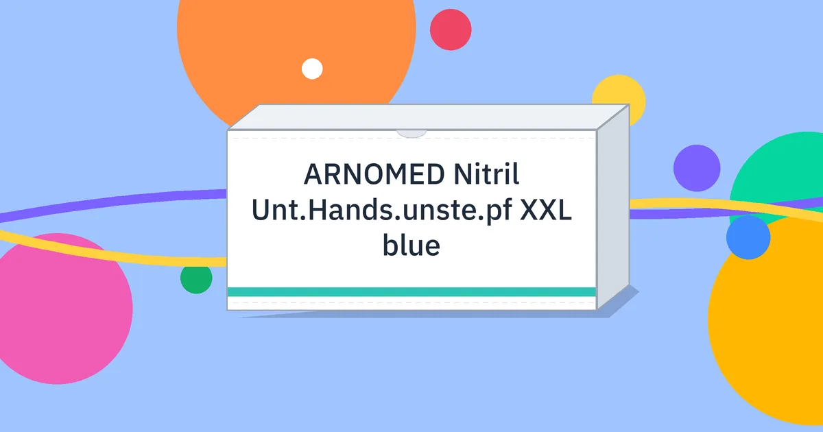 Symbolbild: Packung mit der Aufschrift ARNOMED Nitril Unt.Hands.unste.pf XXL blue (PZN 17944314) – Verfügbarkeit und Bezug in Apotheken in Frankfurt am Main