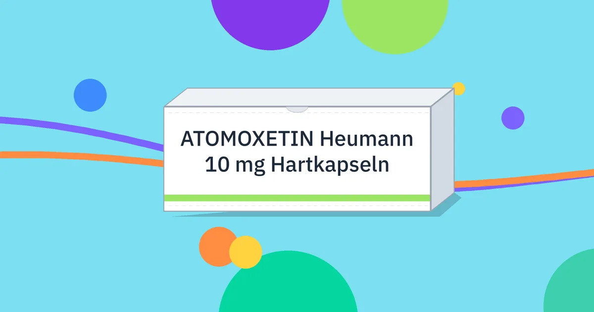 Symbolbild: Packung mit der Aufschrift ATOMOXETIN Heumann 10 mg Hartkapseln (PZN 14063872) – Verfügbarkeit und Bezug in Apotheken in Frankfurt am Main
