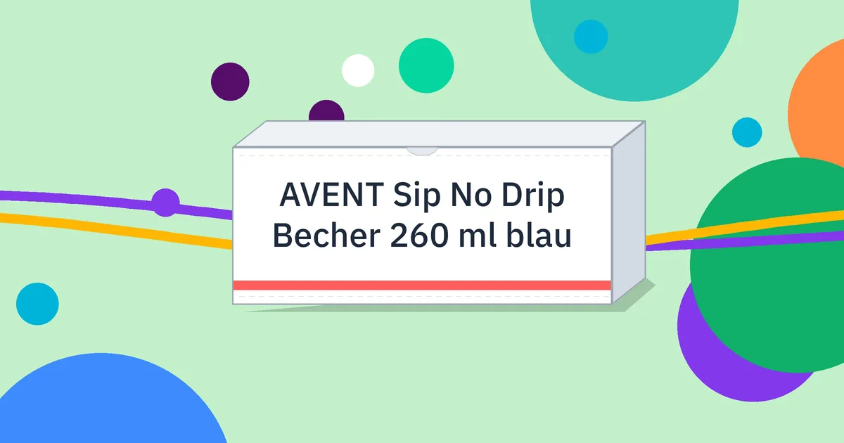 Symbolbild: Packung mit der Aufschrift AVENT Sip No Drip Becher 260 ml blau (PZN 10201490) – Verfügbarkeit und Bezug in Apotheken in Frankfurt am Main