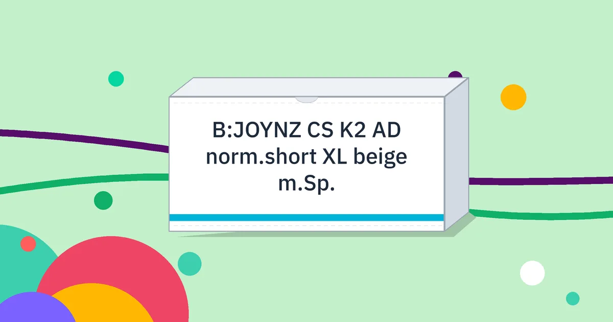 Symbolbild: Packung mit der Aufschrift B:JOYNZ CS K2 AD norm.short XL beige m.Sp. (PZN 20525526) – Verfügbarkeit und Bezug in Apotheken in Frankfurt am Main