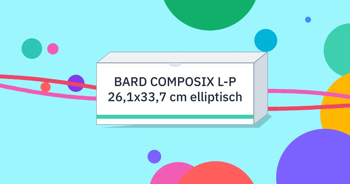 Symbolbild: Packung mit der Aufschrift BARD COMPOSIX L-P 26,1x33,7 cm elliptisch (PZN 02707229) – Verfügbarkeit und Bezug in Apotheken in Frankfurt am Main