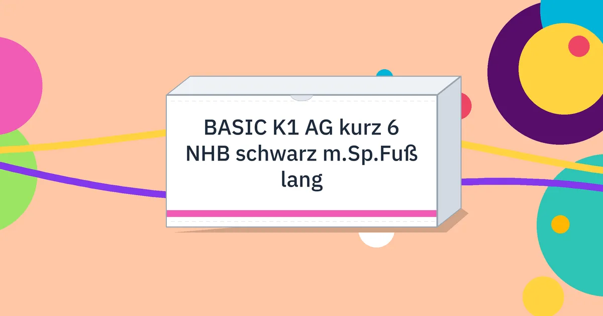 Symbolbild: Packung mit der Aufschrift BASIC K1 AG kurz 6 NHB schwarz m.Sp.Fuß lang (PZN 20261688) – Verfügbarkeit und Bezug in Apotheken in Frankfurt am Main