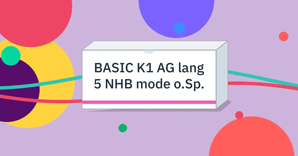 Symbolbild: Packung mit der Aufschrift BASIC K1 AG lang 5 NHB mode o.Sp. (PZN 20261487) – Verfügbarkeit und Bezug in Apotheken in Frankfurt am Main