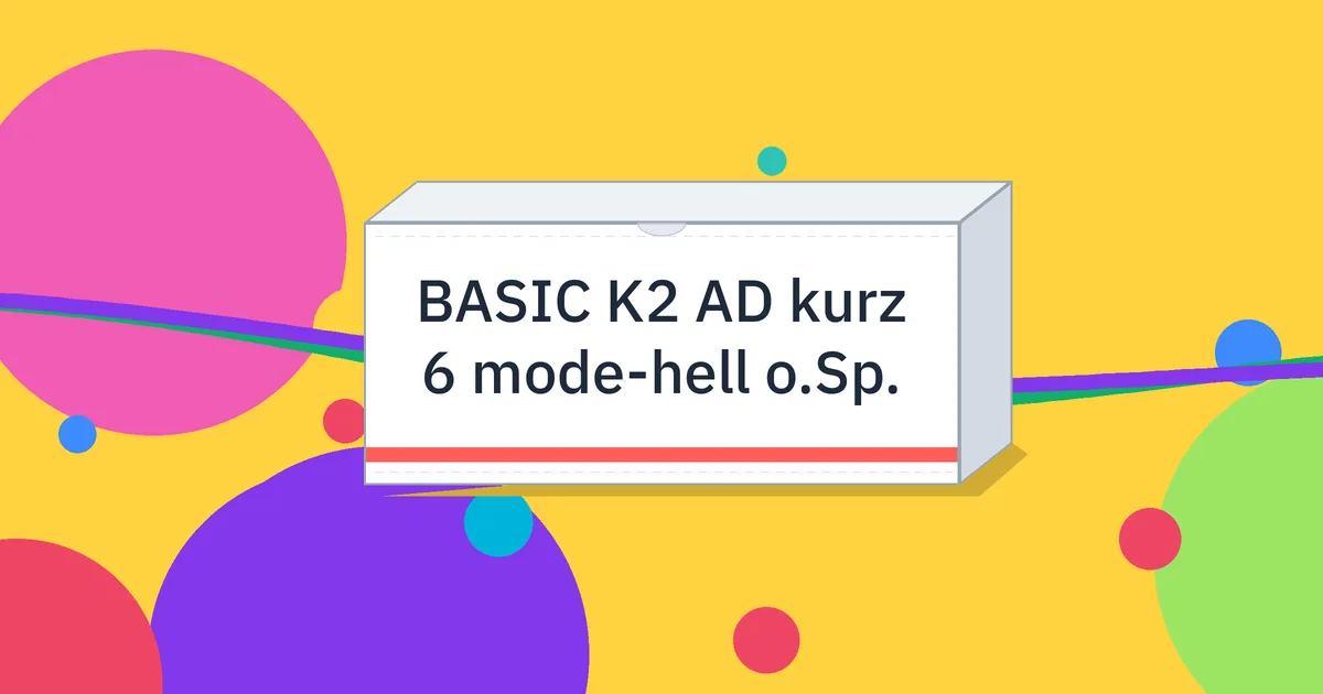 Symbolbild: Packung mit der Aufschrift BASIC K2 AD kurz 6 mode-hell o.Sp. (PZN 20265781) – Verfügbarkeit und Bezug in Apotheken in Frankfurt am Main