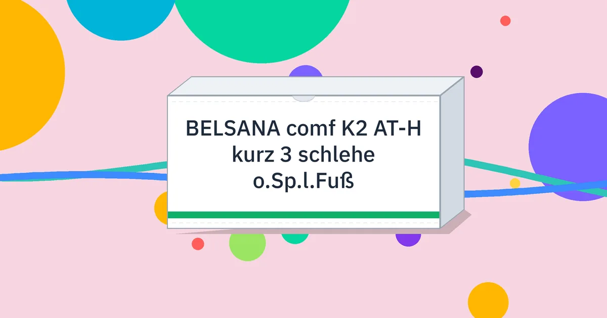 Symbolbild: Packung mit der Aufschrift BELSANA comf K2 AT-H kurz 3 schlehe o.Sp.l.Fuß (PZN 12329604) – Verfügbarkeit und Bezug in Apotheken in Frankfurt am Main