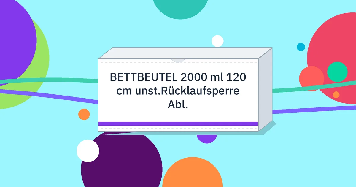 Symbolbild: Packung mit der Aufschrift BETTBEUTEL 2000 ml 120 cm unst.Rücklaufsperre Abl. (PZN 18440030) – Verfügbarkeit und Bezug in Apotheken in Frankfurt am Main