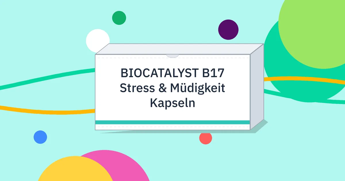 Symbolbild: Packung mit der Aufschrift BIOCATALYST B17 Stress & Müdigkeit Kapseln (PZN 11674836) – Verfügbarkeit und Bezug in Apotheken in Frankfurt am Main