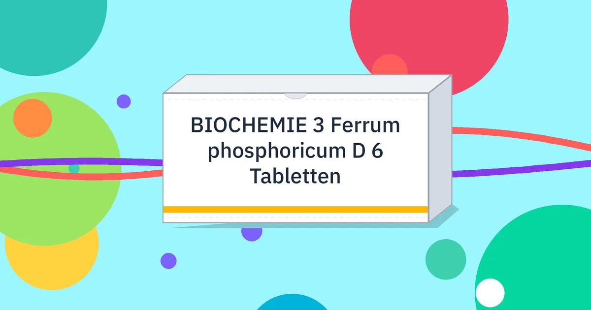 Symbolbild: Packung mit der Aufschrift BIOCHEMIE 3 Ferrum phosphoricum D 6 Tabletten (PZN 05955778) – Verfügbarkeit und Bezug in Apotheken in Frankfurt am Main