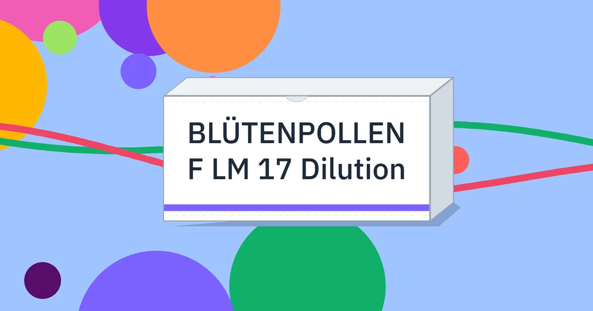 Symbolbild: Packung mit der Aufschrift BLÜTENPOLLEN F LM 17 Dilution (PZN 13389548) – Verfügbarkeit und Bezug in Apotheken in Frankfurt am Main