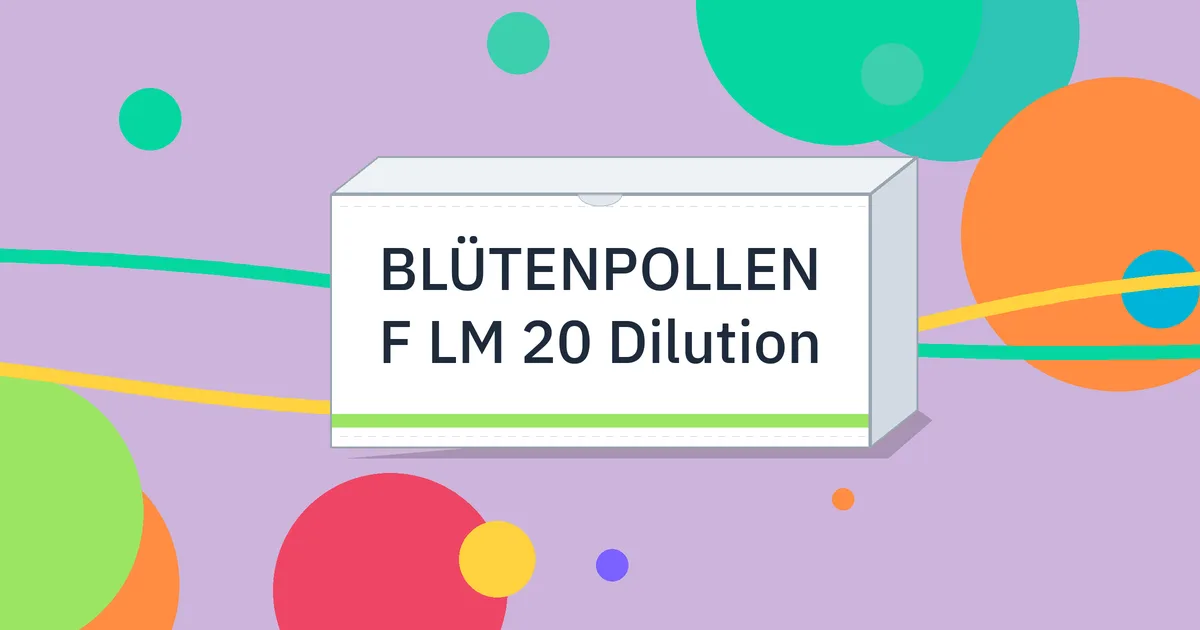 Symbolbild: Packung mit der Aufschrift BLÜTENPOLLEN F LM 20 Dilution (PZN 13389583) – Verfügbarkeit und Bezug in Apotheken in Frankfurt am Main
