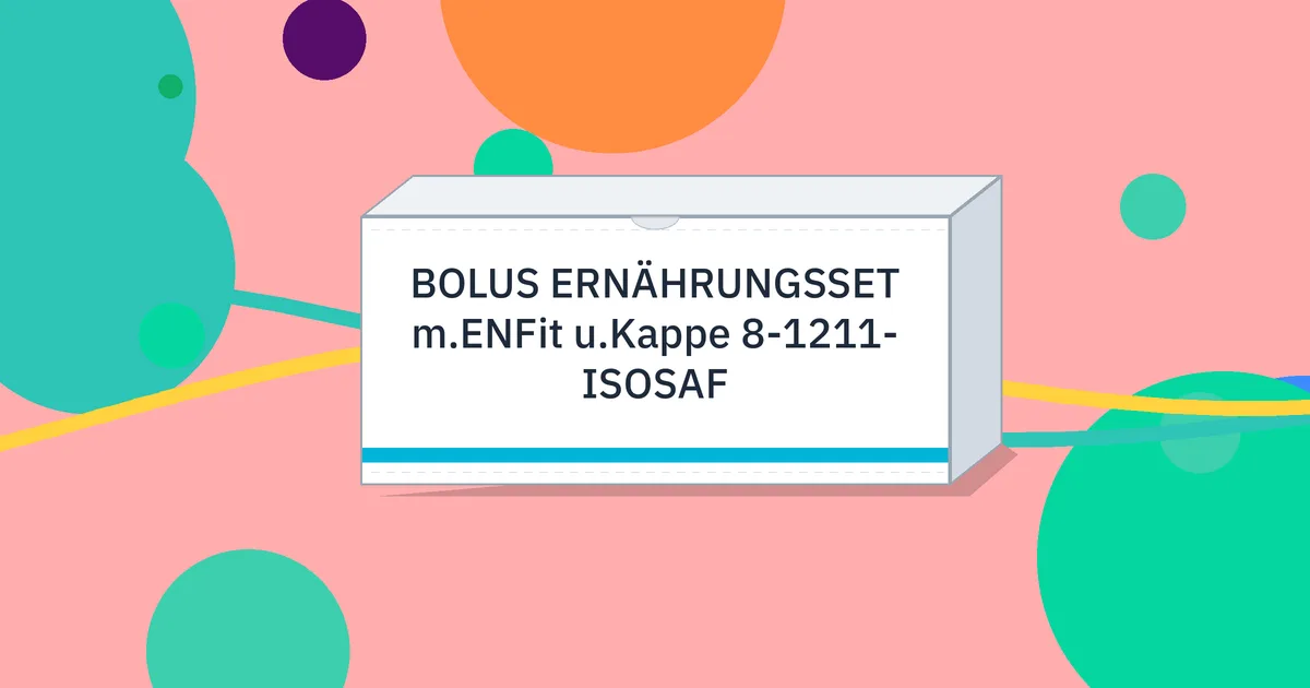Symbolbild: Packung mit der Aufschrift BOLUS ERNÄHRUNGSSET m.ENFit u.Kappe 8-1211-ISOSAF (PZN 14345174) – Verfügbarkeit und Bezug in Apotheken in Frankfurt am Main