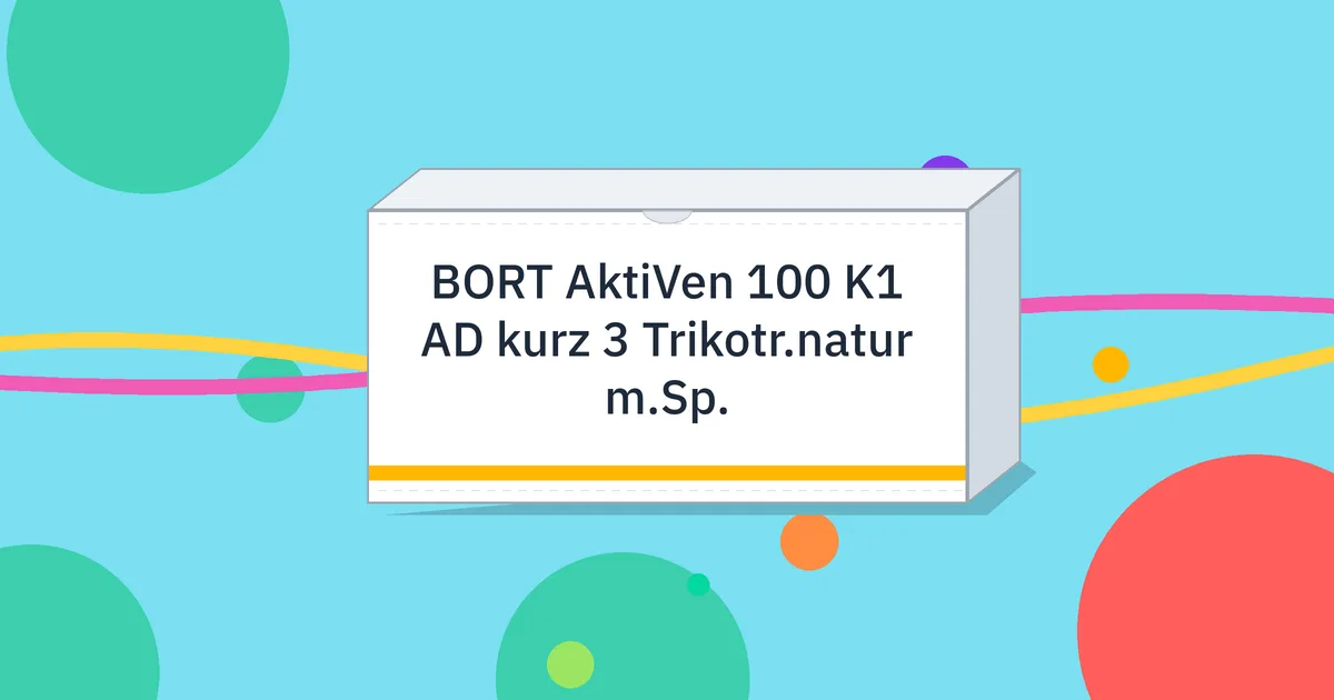 Symbolbild: Packung mit der Aufschrift BORT AktiVen 100 K1 AD kurz 3 Trikotr.natur m.Sp. (PZN 13726224) – Verfügbarkeit und Bezug in Apotheken in Frankfurt am Main