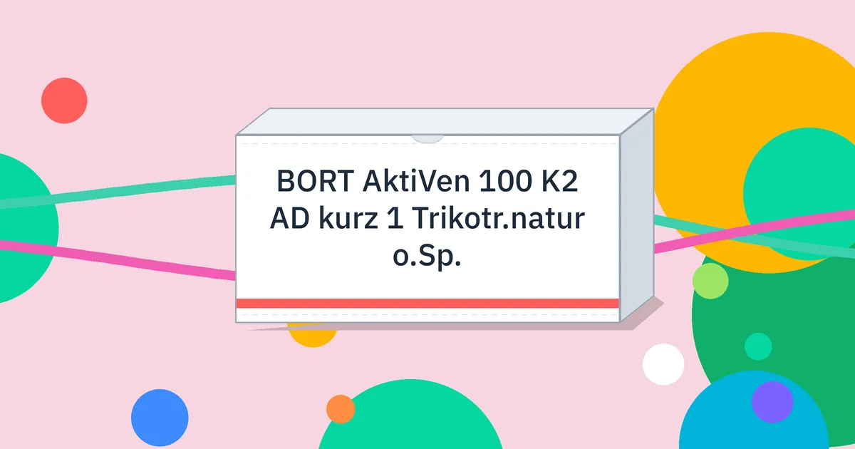 Symbolbild: Packung mit der Aufschrift BORT AktiVen 100 K2 AD kurz 1 Trikotr.natur o.Sp. (PZN 13726365) – Verfügbarkeit und Bezug in Apotheken in Frankfurt am Main