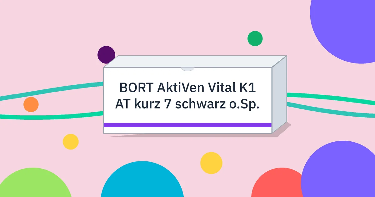 Symbolbild: Packung mit der Aufschrift BORT AktiVen Vital K1 AT kurz 7 schwarz o.Sp. (PZN 13739793) – Verfügbarkeit und Bezug in Apotheken in Frankfurt am Main
