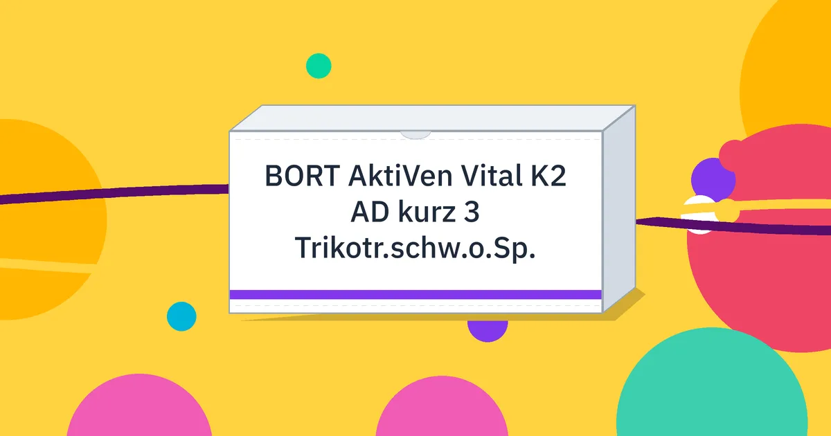 Symbolbild: Packung mit der Aufschrift BORT AktiVen Vital K2 AD kurz 3 Trikotr.schw.o.Sp. (PZN 12549671) – Verfügbarkeit und Bezug in Apotheken in Frankfurt am Main