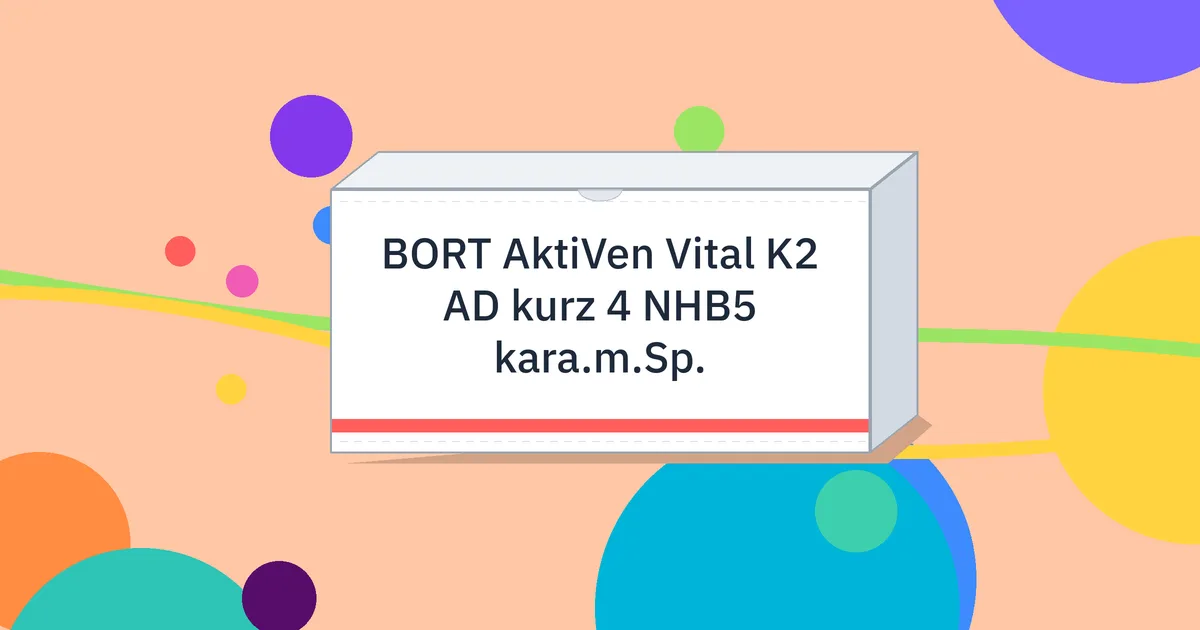 Symbolbild: Packung mit der Aufschrift BORT AktiVen Vital K2 AD kurz 4 NHB5 kara.m.Sp. (PZN 17493030) – Verfügbarkeit und Bezug in Apotheken in Frankfurt am Main