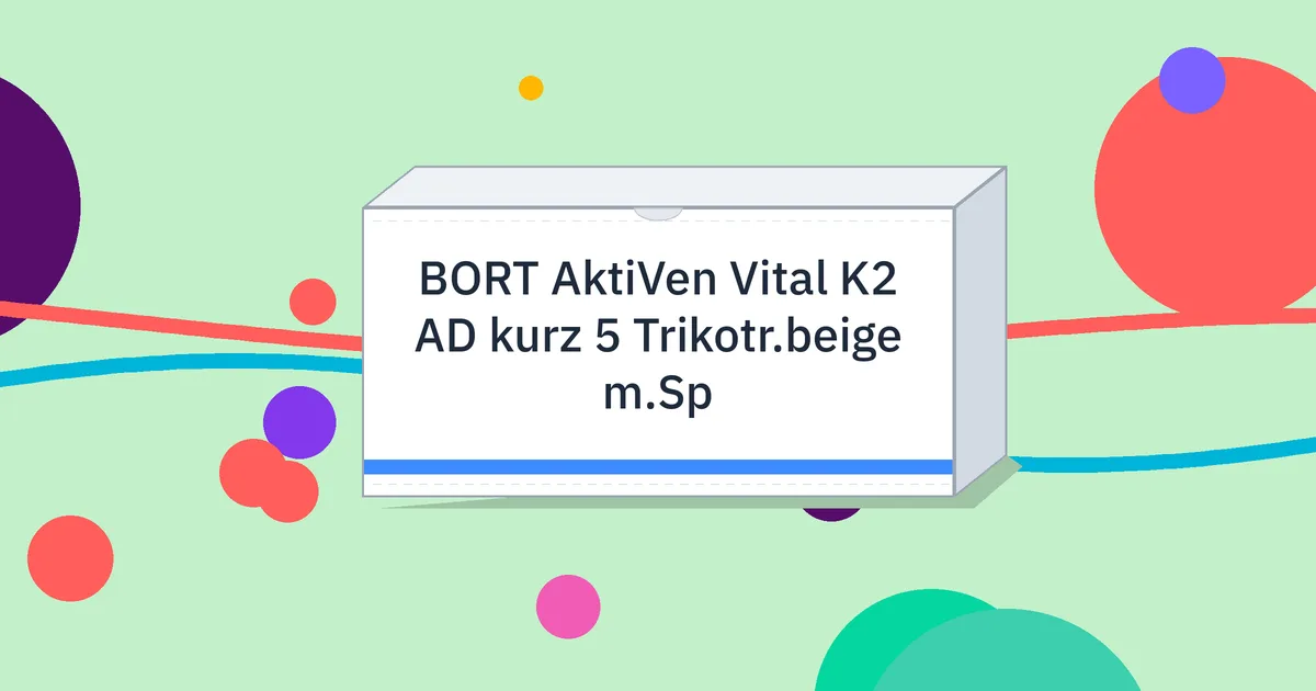 Symbolbild: Packung mit der Aufschrift BORT AktiVen Vital K2 AD kurz 5 Trikotr.beige m.Sp (PZN 13727264) – Verfügbarkeit und Bezug in Apotheken in Frankfurt am Main