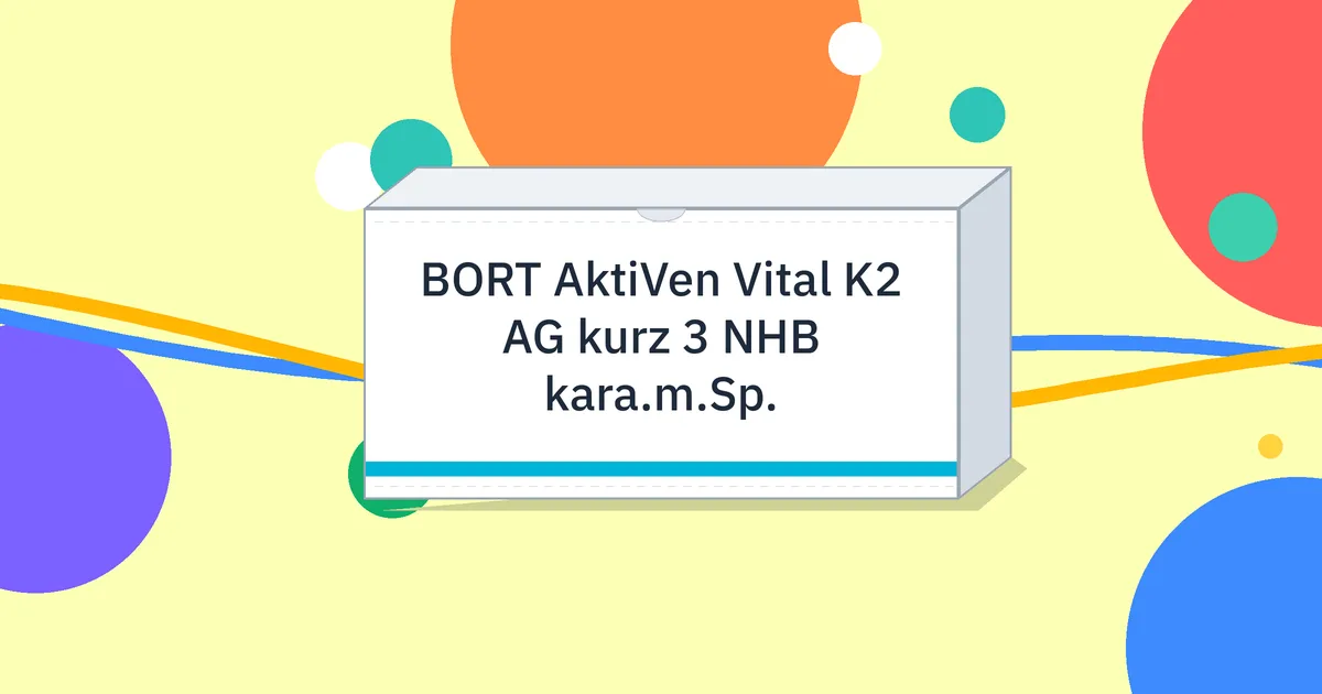 Symbolbild: Packung mit der Aufschrift BORT AktiVen Vital K2 AG kurz 3 NHB kara.m.Sp. (PZN 12384388) – Verfügbarkeit und Bezug in Apotheken in Frankfurt am Main