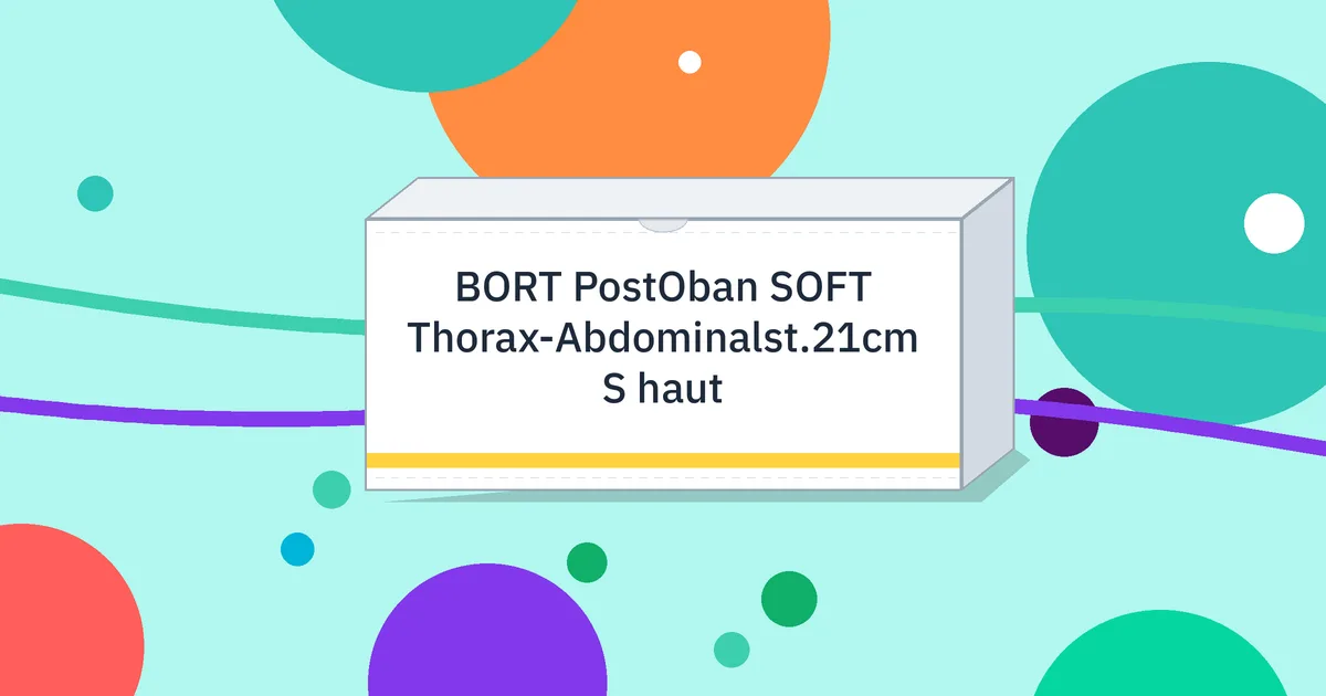 Symbolbild: Packung mit der Aufschrift BORT PostOban SOFT Thorax-Abdominalst.21cm S haut (PZN 11583708) – Verfügbarkeit und Bezug in Apotheken in Frankfurt am Main