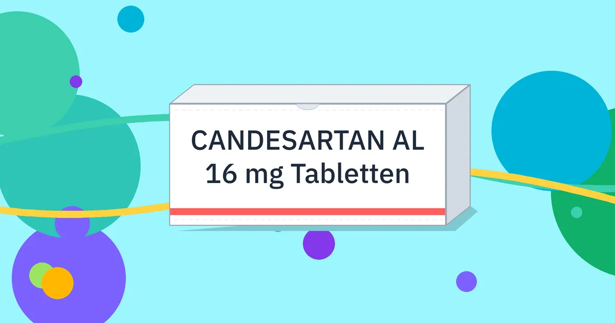 Symbolbild: Packung mit der Aufschrift CANDESARTAN AL 16 mg Tabletten (PZN 09297786) – Verfügbarkeit und Bezug in Apotheken in Frankfurt am Main