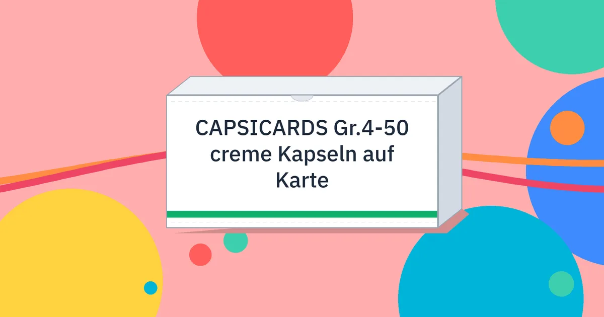 Symbolbild: Packung mit der Aufschrift CAPSICARDS Gr.4-50 creme Kapseln auf Karte (PZN 10999973) – Verfügbarkeit und Bezug in Apotheken in Frankfurt am Main