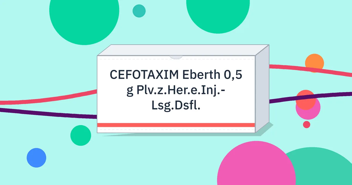 Symbolbild: Packung mit der Aufschrift CEFOTAXIM Eberth 0,5 g Plv.z.Her.e.Inj.-Lsg.Dsfl. (PZN 09423529) – Verfügbarkeit und Bezug in Apotheken in Frankfurt am Main