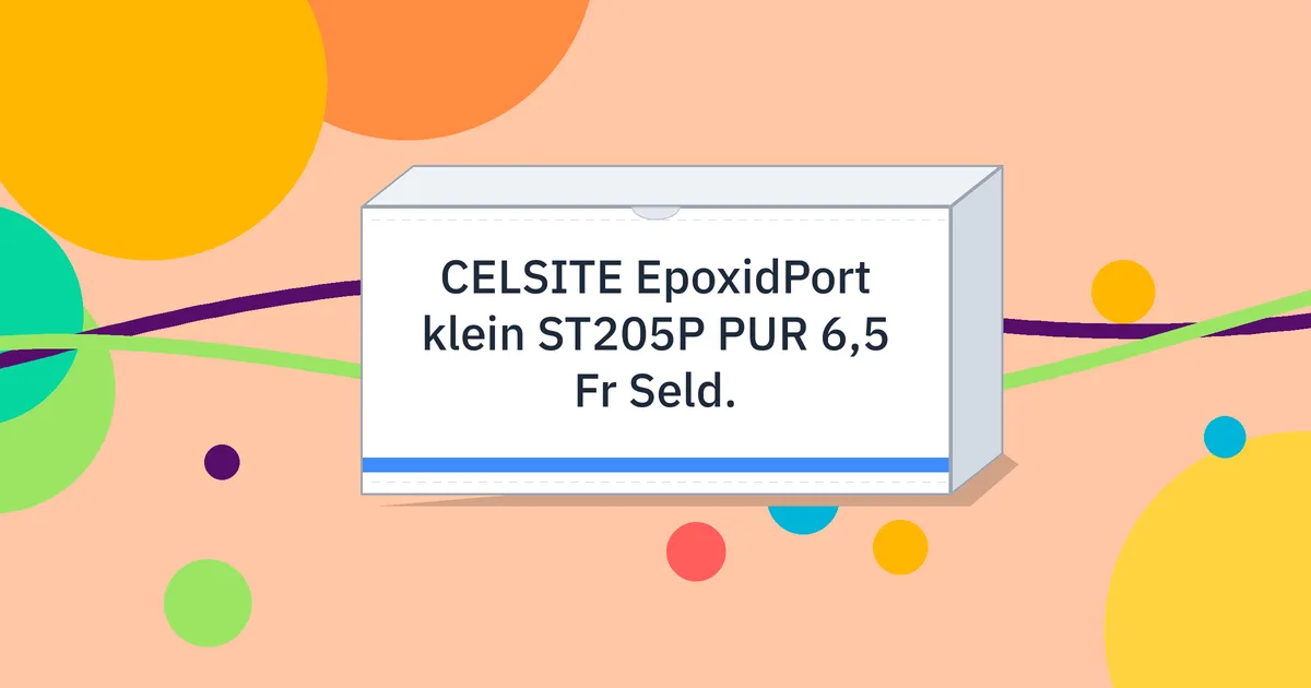 Symbolbild: Packung mit der Aufschrift CELSITE EpoxidPort klein ST205P PUR 6,5 Fr Seld. (PZN 10225941) – Verfügbarkeit und Bezug in Apotheken in Frankfurt am Main