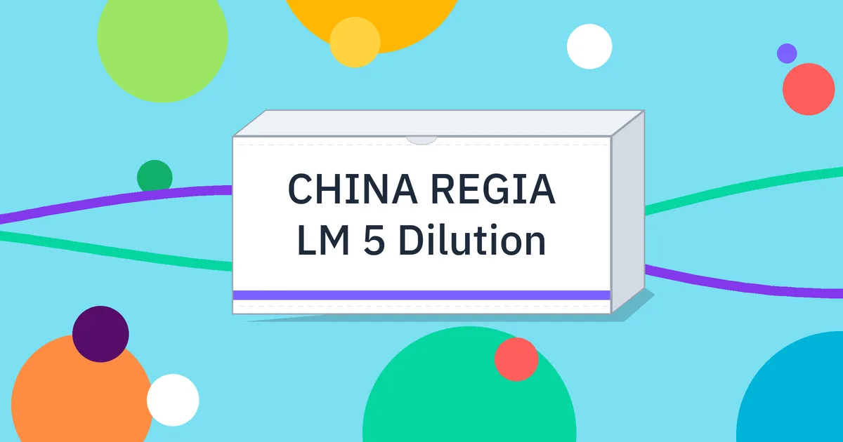 Symbolbild: Packung mit der Aufschrift CHINA REGIA LM 5 Dilution (PZN 12814179) – Verfügbarkeit und Bezug in Apotheken in Frankfurt am Main