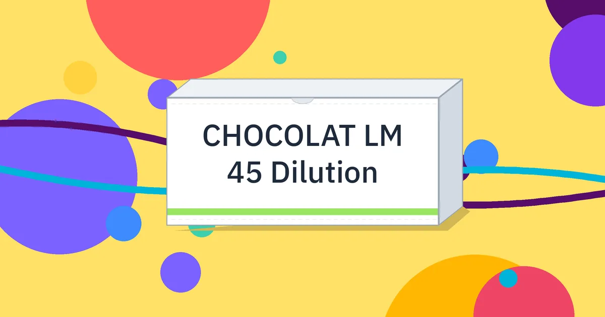 Symbolbild: Packung mit der Aufschrift CHOCOLAT LM 45 Dilution (PZN 12817143) – Verfügbarkeit und Bezug in Apotheken in Frankfurt am Main