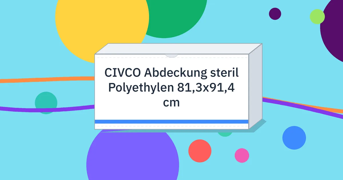 Symbolbild: Packung mit der Aufschrift CIVCO Abdeckung steril Polyethylen 81,3x91,4 cm (PZN 18071213) – Verfügbarkeit und Bezug in Apotheken in Frankfurt am Main