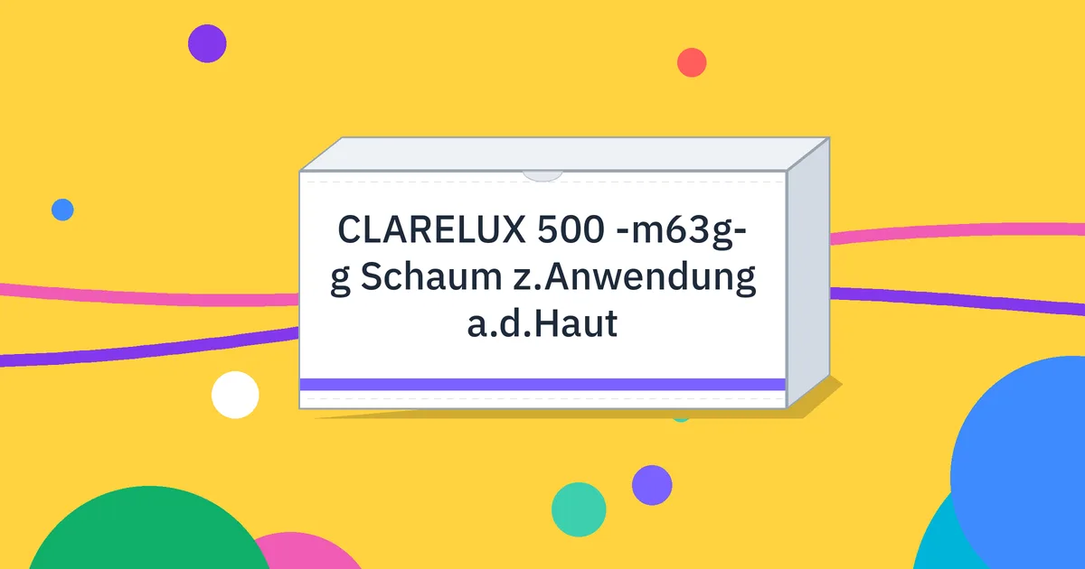 Symbolbild: Packung mit der Aufschrift CLARELUX 500 -m63g-g Schaum z.Anwendung a.d.Haut (PZN 17522300) – Verfügbarkeit und Bezug in Apotheken in Frankfurt am Main