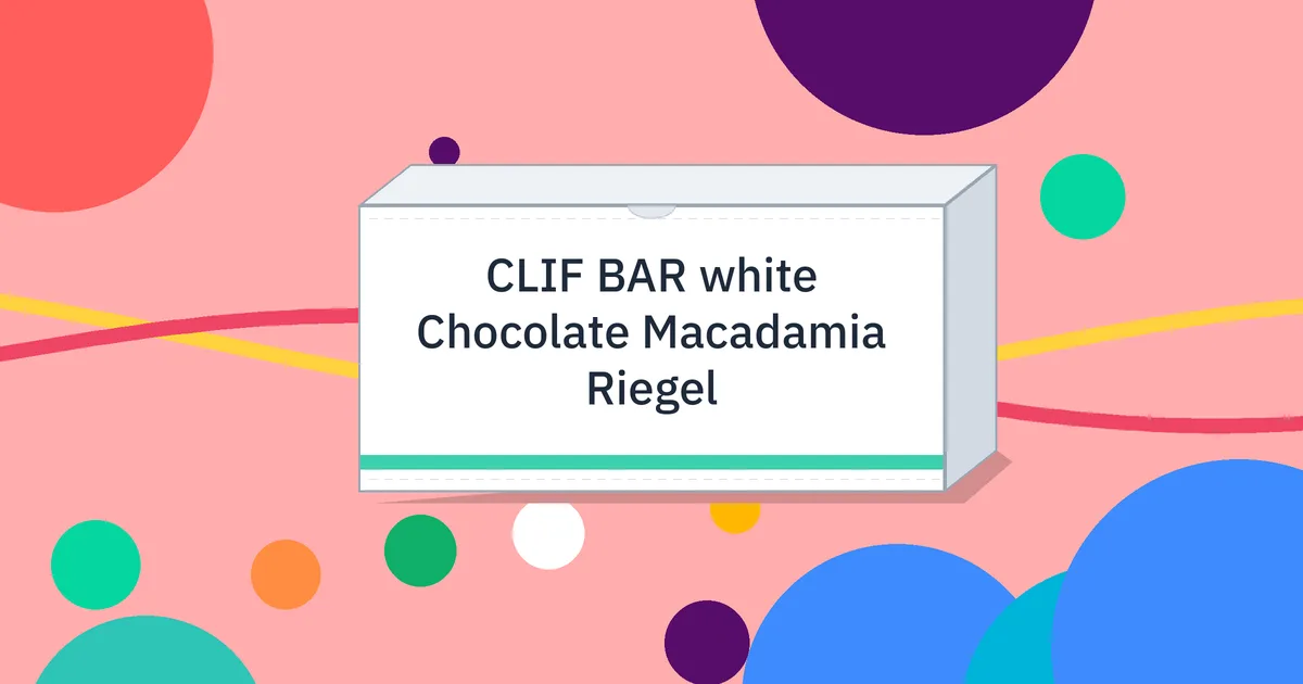 Symbolbild: Packung mit der Aufschrift CLIF BAR white Chocolate Macadamia Riegel (PZN 20135995) – Verfügbarkeit und Bezug in Apotheken in Frankfurt am Main