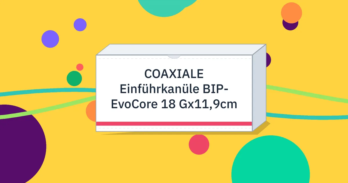 Symbolbild: Packung mit der Aufschrift COAXIALE Einführkanüle BIP-EvoCore 18 Gx11,9cm (PZN 16135469) – Verfügbarkeit und Bezug in Apotheken in Frankfurt am Main