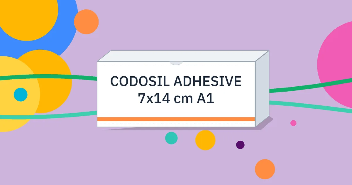 Symbolbild: Packung mit der Aufschrift CODOSIL ADHESIVE 7x14 cm A1 (PZN 19235869) – Verfügbarkeit und Bezug in Apotheken in Frankfurt am Main