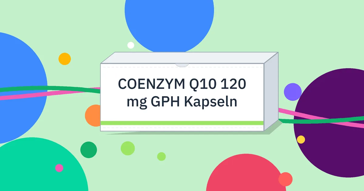Symbolbild: Packung mit der Aufschrift COENZYM Q10 120 mg GPH Kapseln (PZN 02683144) – Verfügbarkeit und Bezug in Apotheken in Frankfurt am Main