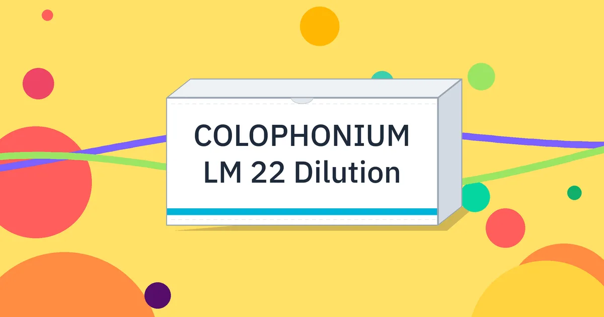 Symbolbild: Packung mit der Aufschrift COLOPHONIUM LM 22 Dilution (PZN 13448446) – Verfügbarkeit und Bezug in Apotheken in Frankfurt am Main
