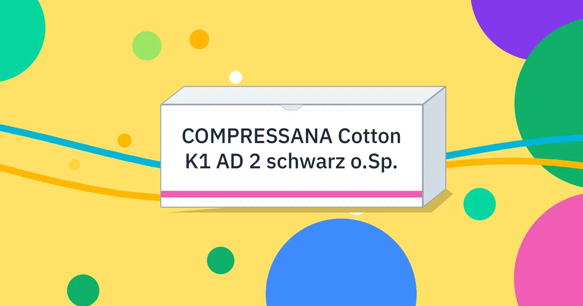 Symbolbild: Packung mit der Aufschrift COMPRESSANA Cotton K1 AD 2 schwarz o.Sp. (PZN 10215380) – Verfügbarkeit und Bezug in Apotheken in Frankfurt am Main