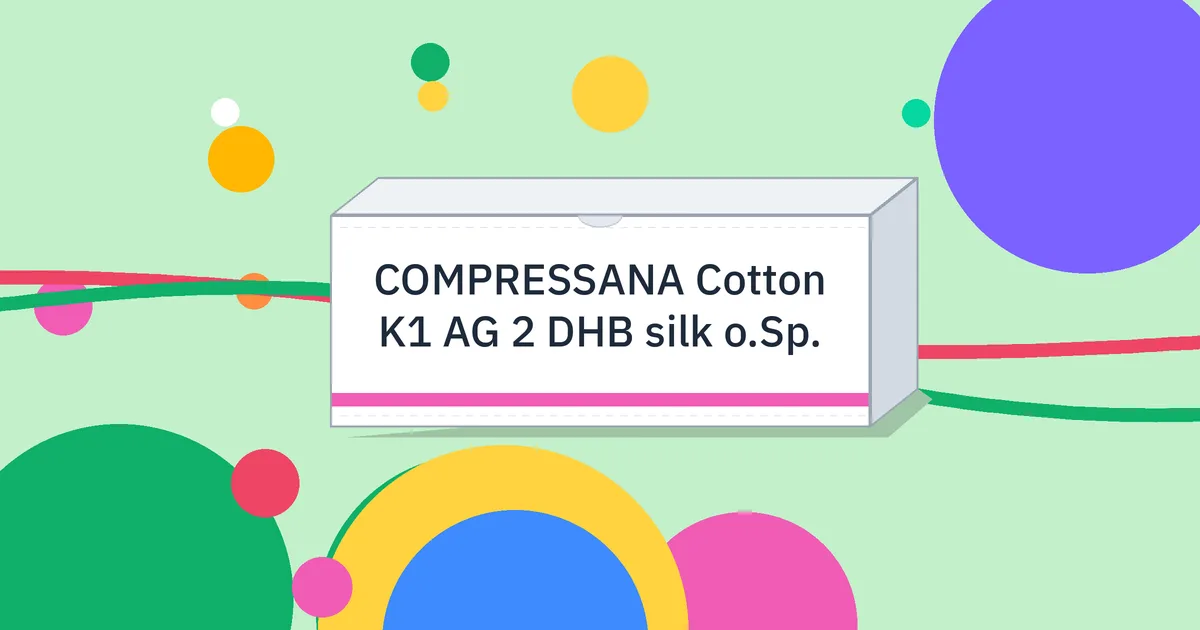 Symbolbild: Packung mit der Aufschrift COMPRESSANA Cotton K1 AG 2 DHB silk o.Sp. (PZN 11393014) – Verfügbarkeit und Bezug in Apotheken in Frankfurt am Main