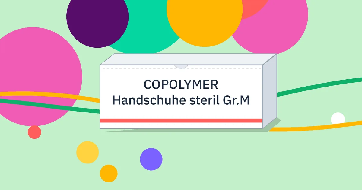 Symbolbild: Packung mit der Aufschrift COPOLYMER Handschuhe steril Gr.M (PZN 09619103) – Verfügbarkeit und Bezug in Apotheken in Frankfurt am Main
