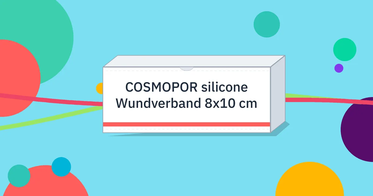 Symbolbild: Packung mit der Aufschrift COSMOPOR silicone Wundverband 8x10 cm (PZN 20306729) – Verfügbarkeit und Bezug in Apotheken in Frankfurt am Main