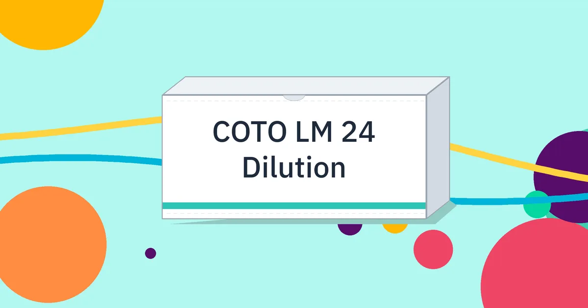 Symbolbild: Packung mit der Aufschrift COTO LM 24 Dilution (PZN 13455512) – Verfügbarkeit und Bezug in Apotheken in Frankfurt am Main
