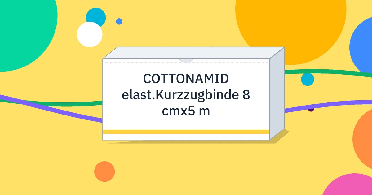 Symbolbild: Packung mit der Aufschrift COTTONAMID elast.Kurzzugbinde 8 cmx5 m (PZN 20364371) – Verfügbarkeit und Bezug in Apotheken in Frankfurt am Main