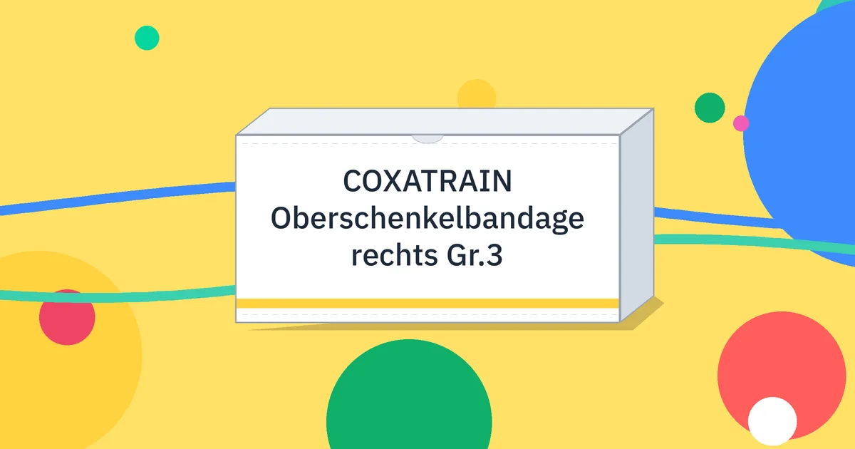 Symbolbild: Packung mit der Aufschrift COXATRAIN Oberschenkelbandage rechts Gr.3 (PZN 17561010) – Verfügbarkeit und Bezug in Apotheken in Frankfurt am Main
