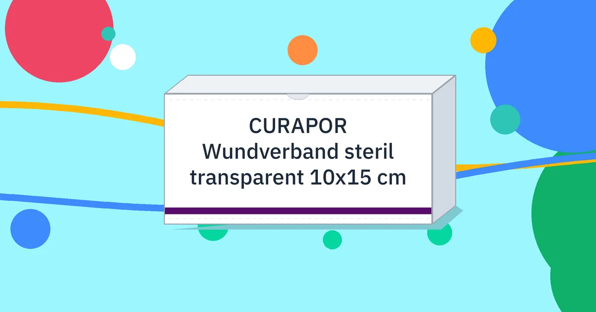 Symbolbild: Packung mit der Aufschrift CURAPOR Wundverband steril transparent 10x15 cm (PZN 19116981) – Verfügbarkeit und Bezug in Apotheken in Frankfurt am Main