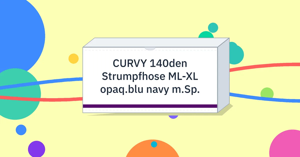 Symbolbild: Packung mit der Aufschrift CURVY 140den Strumpfhose ML-XL opaq.blu navy m.Sp. (PZN 16354214) – Verfügbarkeit und Bezug in Apotheken in Frankfurt am Main