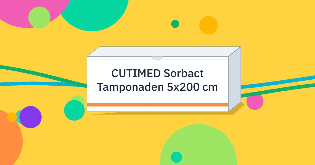 Symbolbild: Packung mit der Aufschrift CUTIMED Sorbact Tamponaden 5x200 cm (PZN 19998946) – Verfügbarkeit und Bezug in Apotheken in Frankfurt am Main